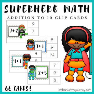 Superhero Math Addition Clip Cards